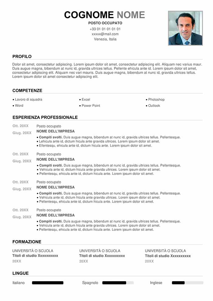 Esempi Curriculum Vitae Word da Compilare (Download Gratis)